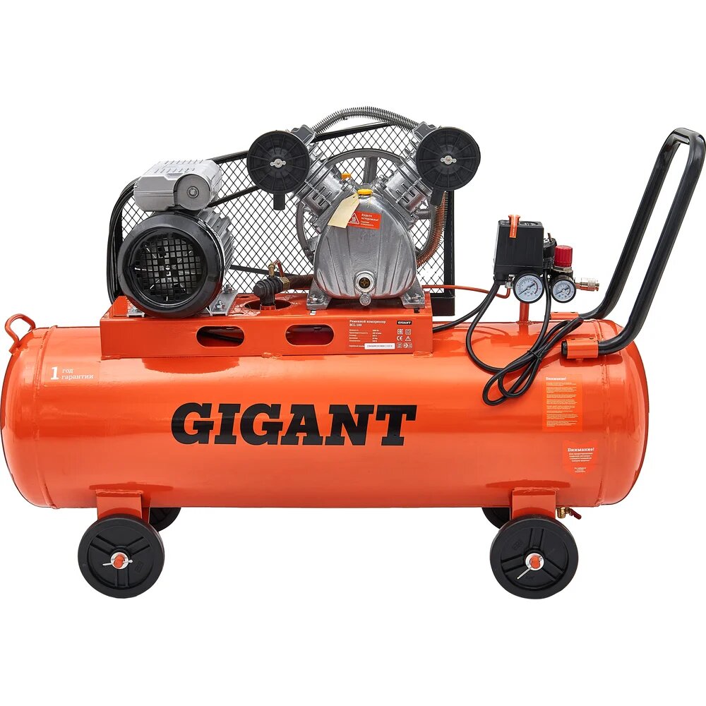 Ременной компрессор (100 л; 10 бар; 430 л/мин) Gigant BCL-100, алюминиевый, пневмоинструмент
