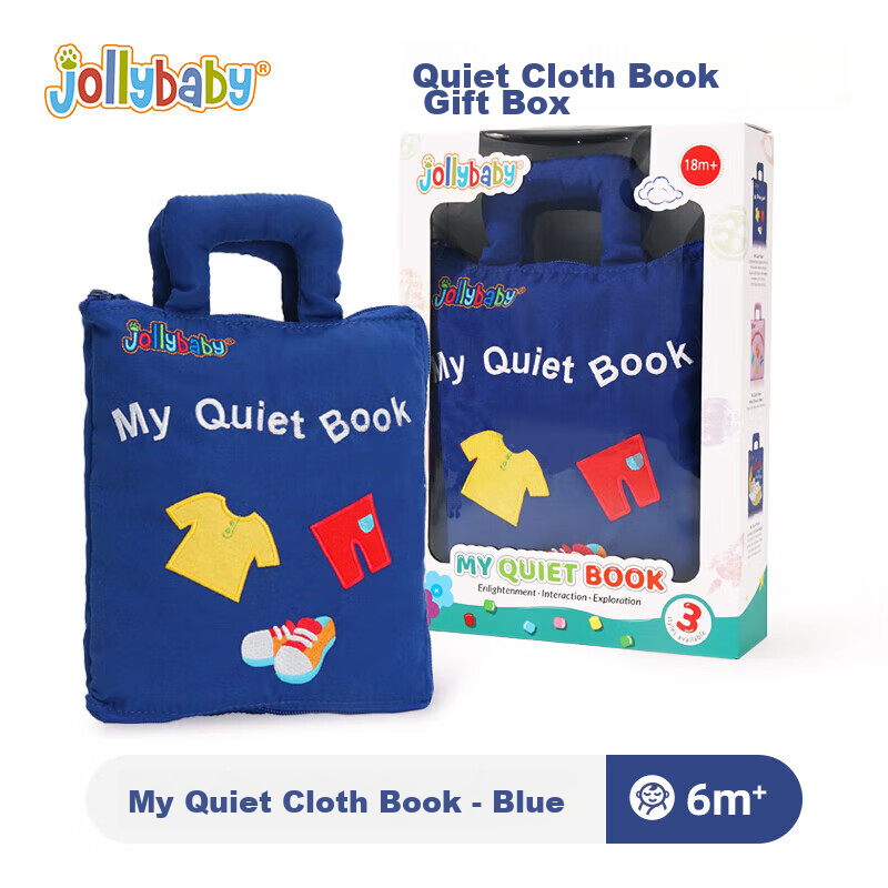 Jollybaby Montessori Newborn Early Education Baby Tear-Resistant Book, Quiet Book Toy, Quiet Cloth Book, Blue Gift Box