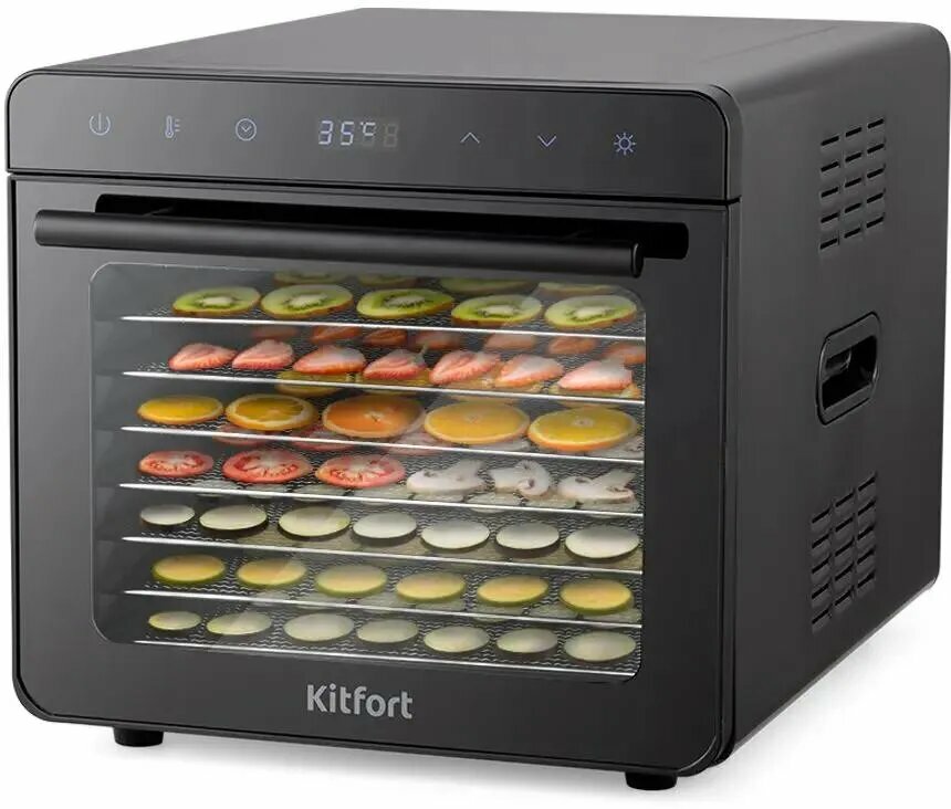 Сушилка для овощей KitFort КТ-1949, нагревательная, 8 поддонов, черный