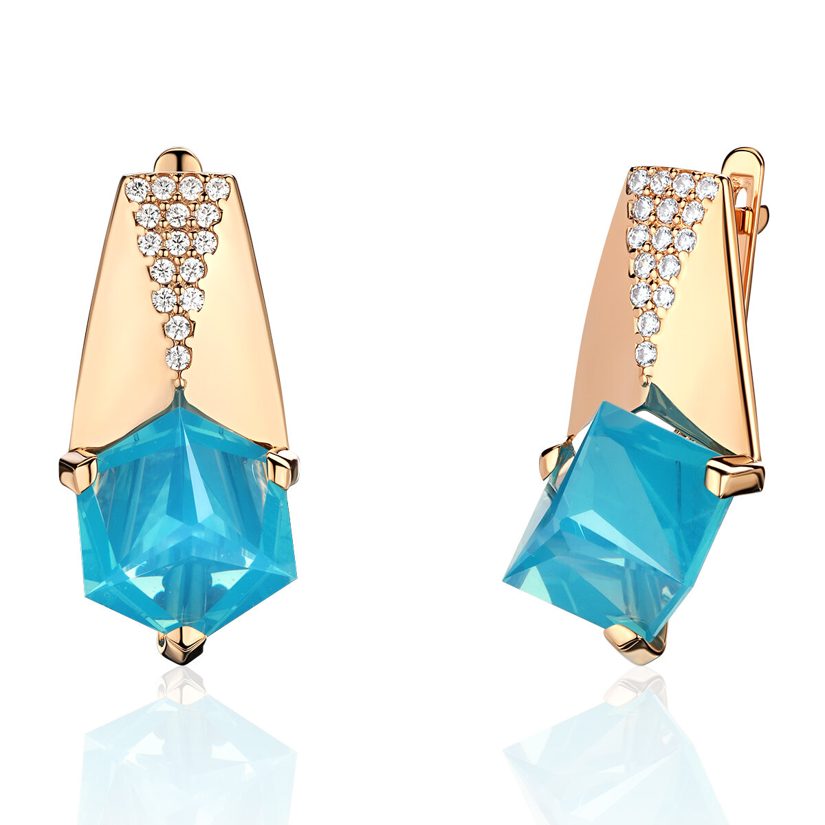 Серьги, красное золото, 585 проба, фианит, опал