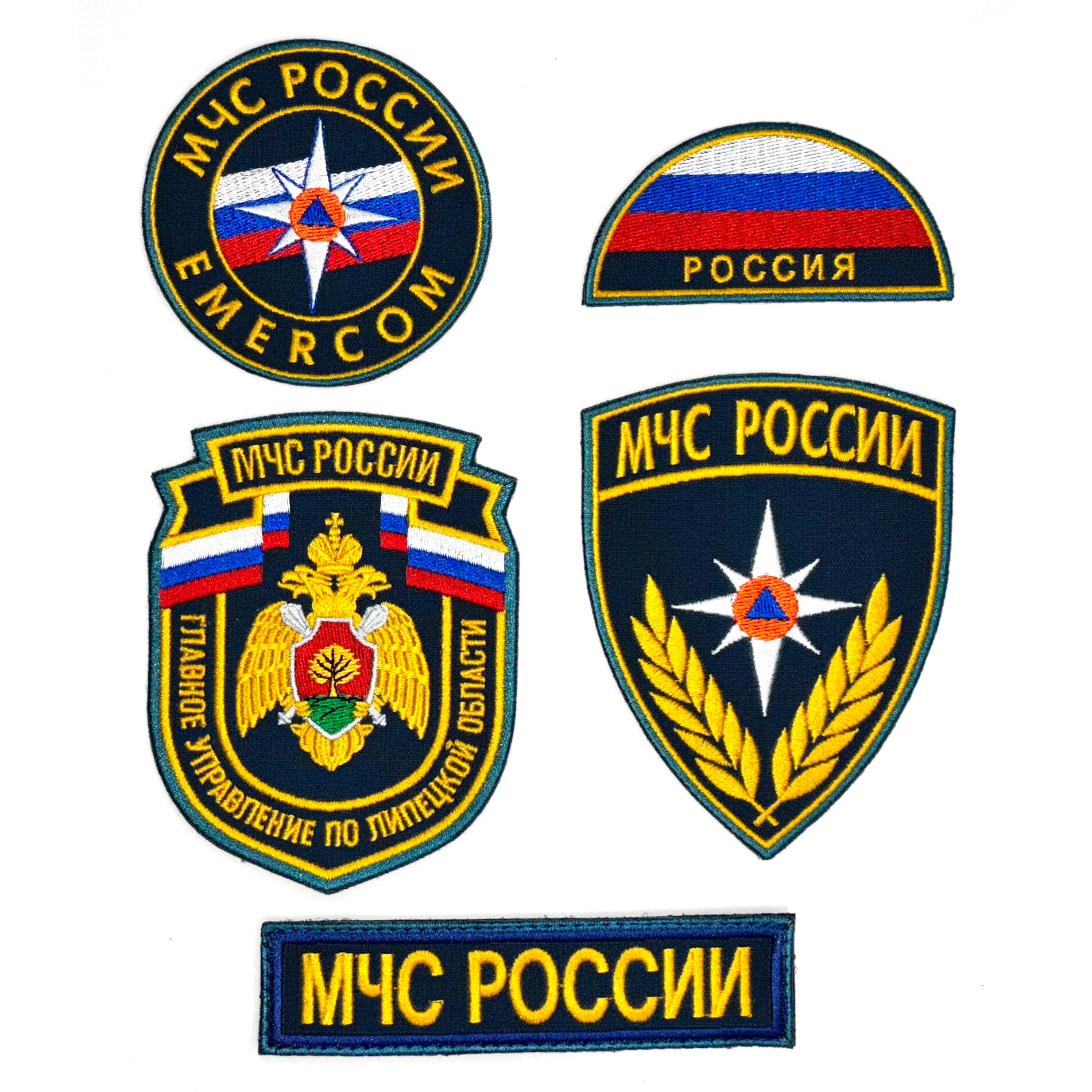 Шевроны и нашивка МЧС России Главное управление по Липецкой области нового образца вышитые, комплект из 5 штук