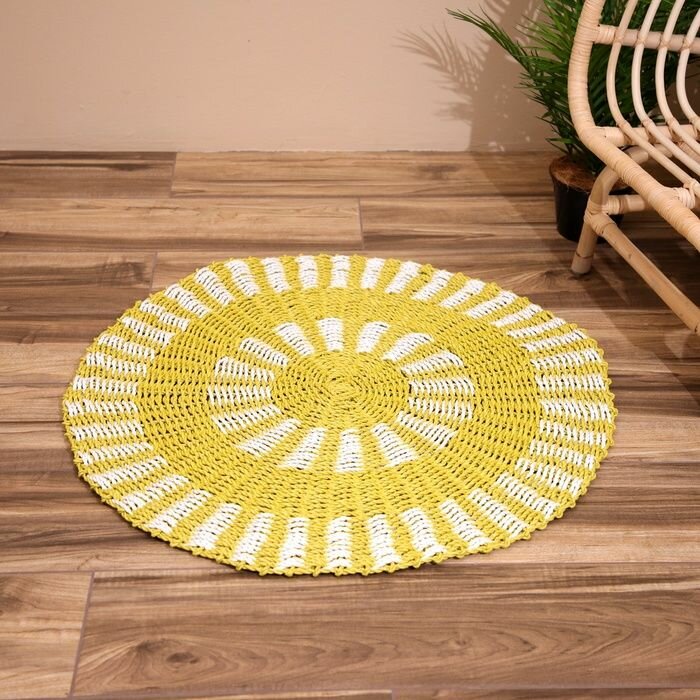 Ковер Sima-land "Кольца", круглый пластиковый, на пол, пластиковый, 80 см, желтый (MenorehHandycraft-78)