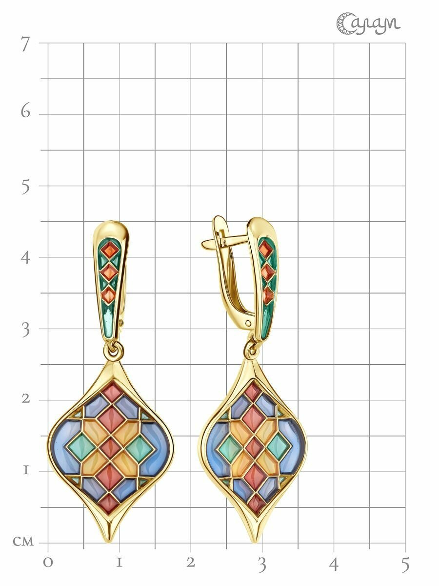 Серьги с подвесками Салам, серебро, 925 проба, золочение, , золотистый — фото 1