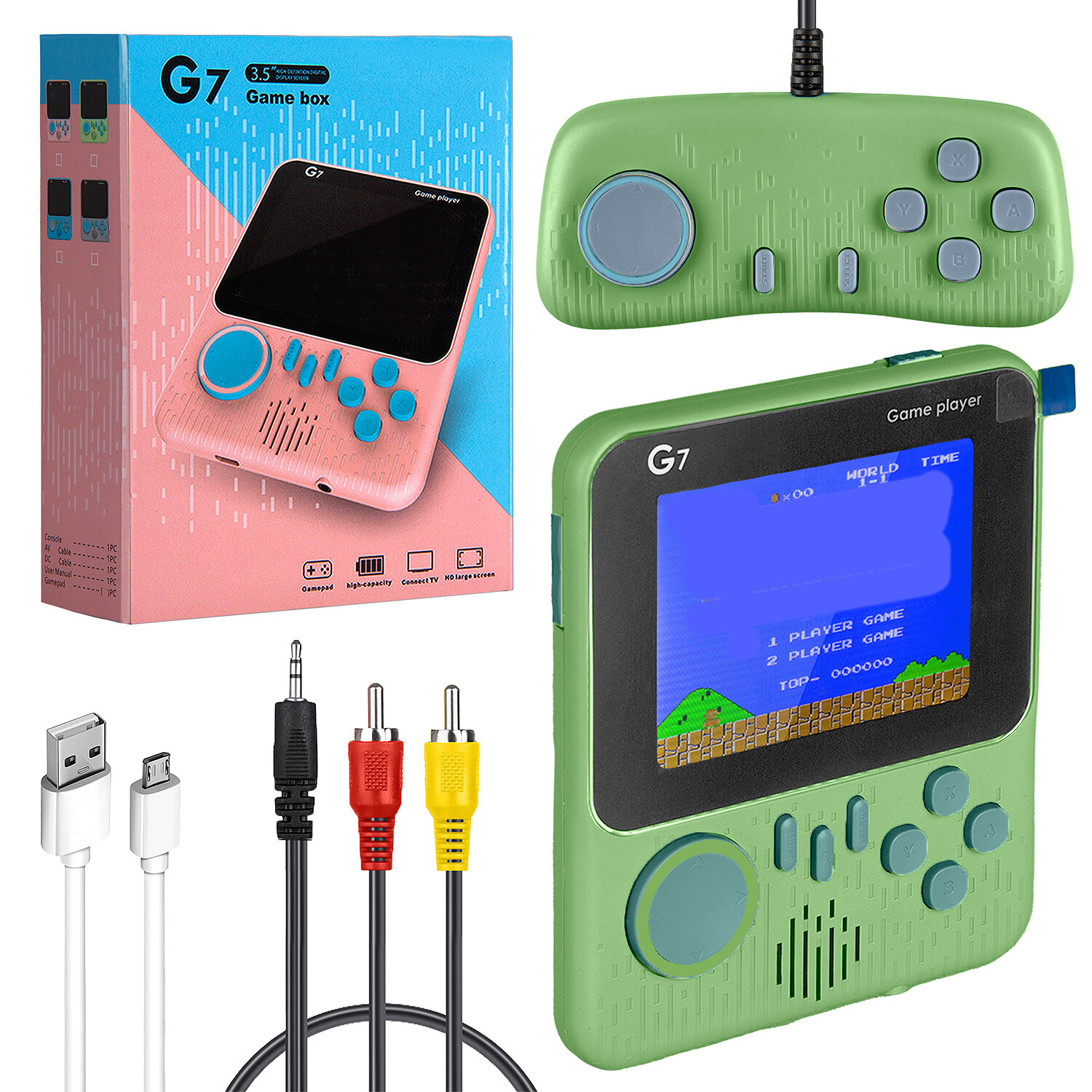 Игровая приставка G7 зеленая 3.5” для 2 пользователей