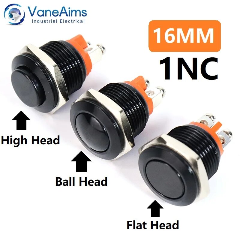 Кнопочный переключатель VaneAims 16 мм 1NC black shell, High Head