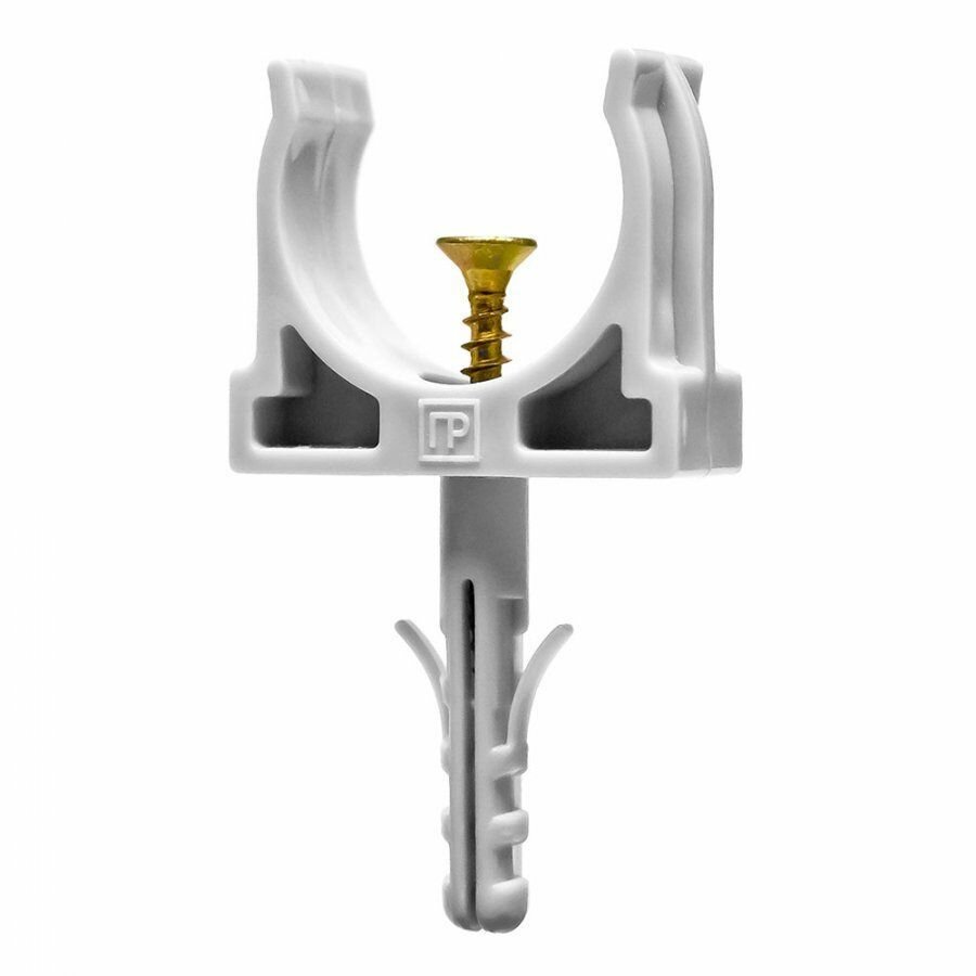 Крепеж-клипса с дюбелем и саморезом серая d25 мм (100шт) Промрукав, PR13.0217