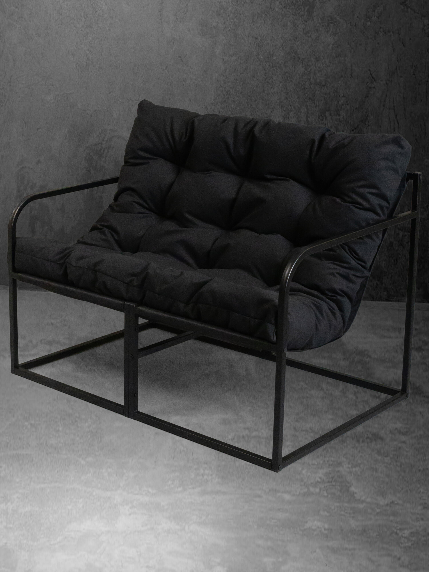 Диван мини в гостиную лофт, 108х70х71 см, велюр, металлический разборный с мягкой подушкой, для дома, на дачу, для интерьера и открытых пространств