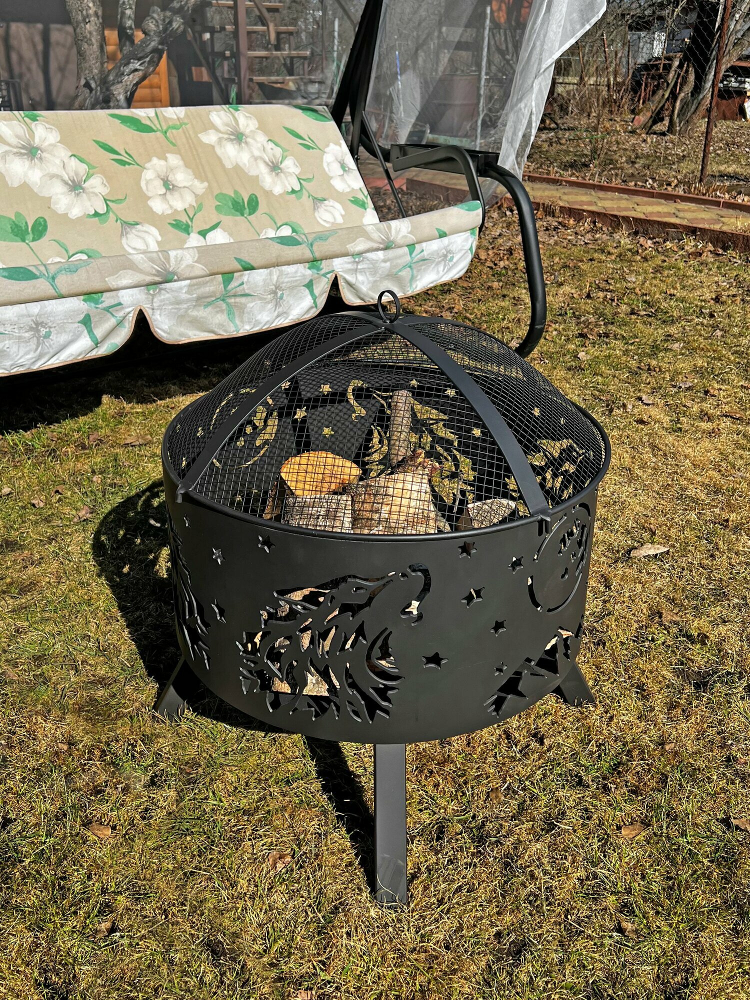 Костровая чаша Волки+купол + СеТКА искрогаситель 70 см 0,3 см