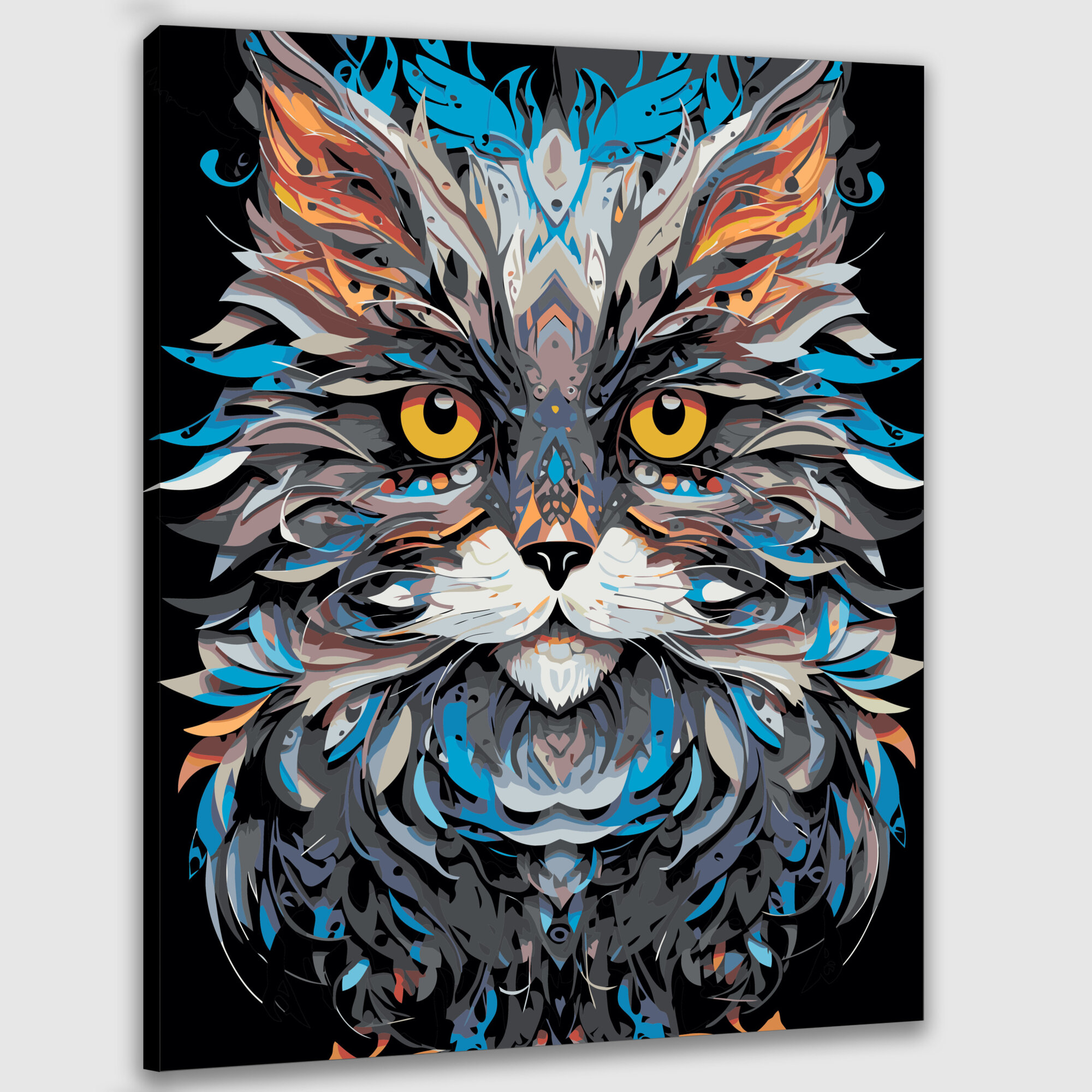 Картина по номерам 40x50 см, Манул, смешанная техника, вырезы из бумаги, акварельные акценты, символические качества