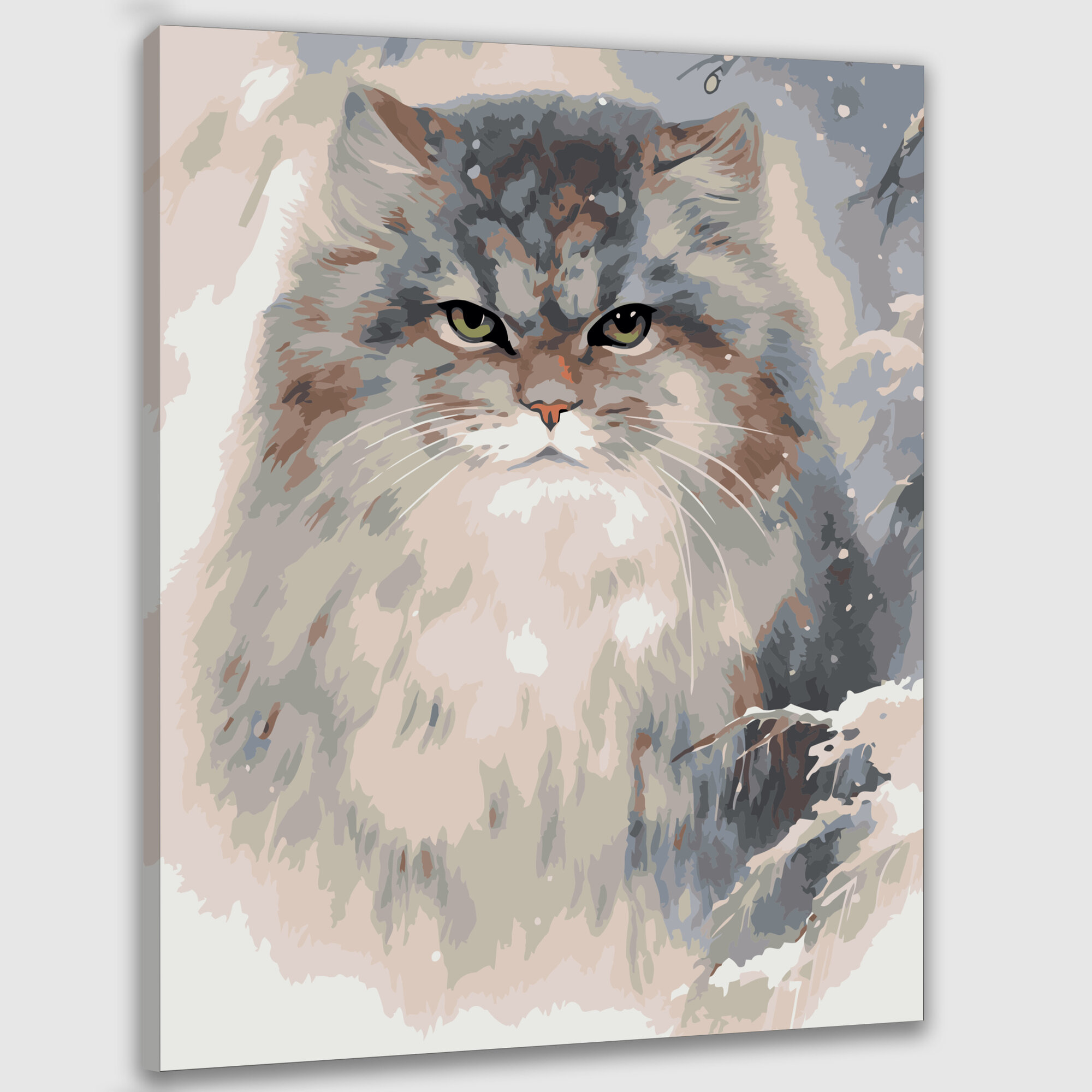 Картина по номерам 40x50 см, Манул, акварельная иллюстрация, снежный пейзаж, зимняя обстановка, величественная фигура