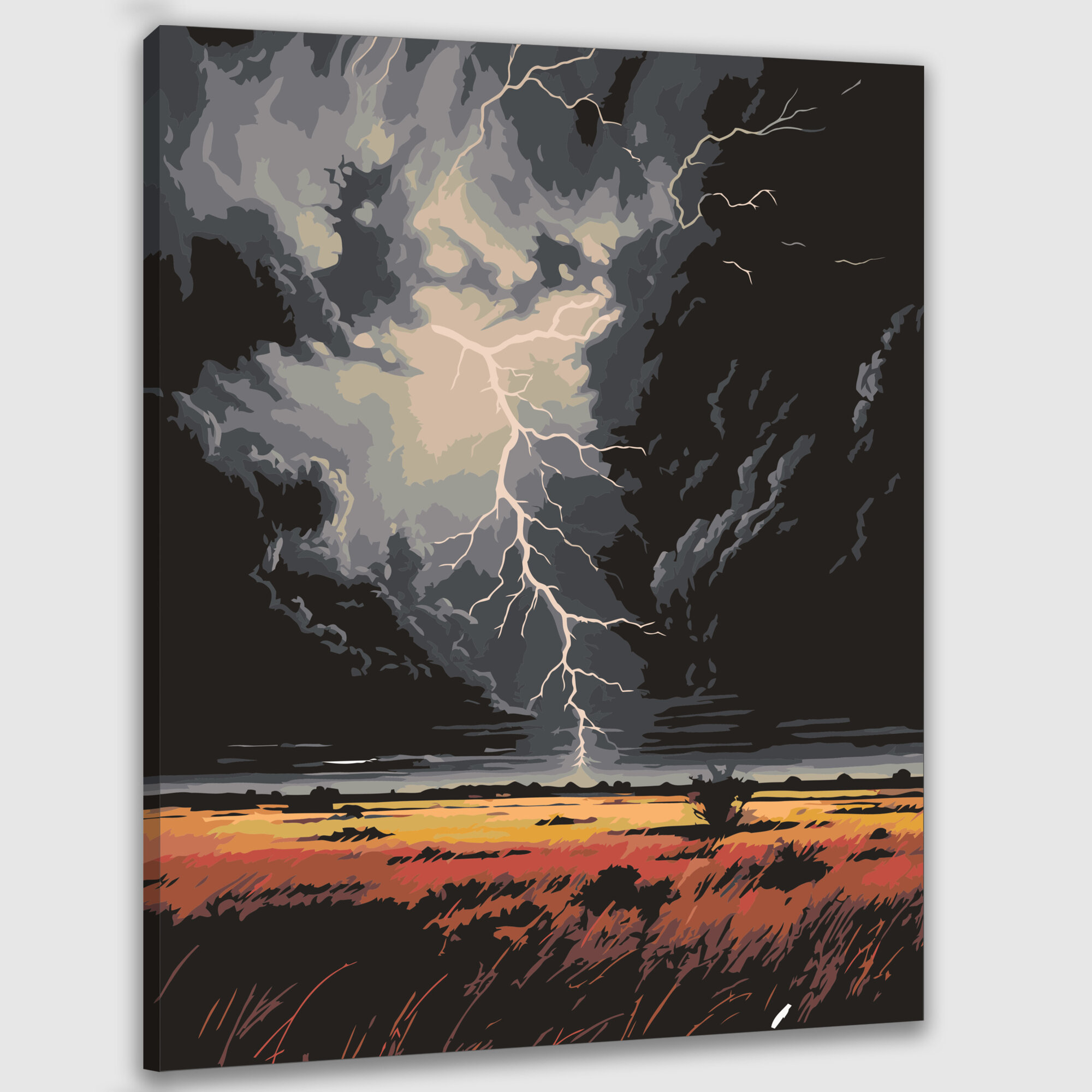 Картина по номерам 40x50 см, гроза, открытое поле, облака, молнии, небо, сила, благоговение