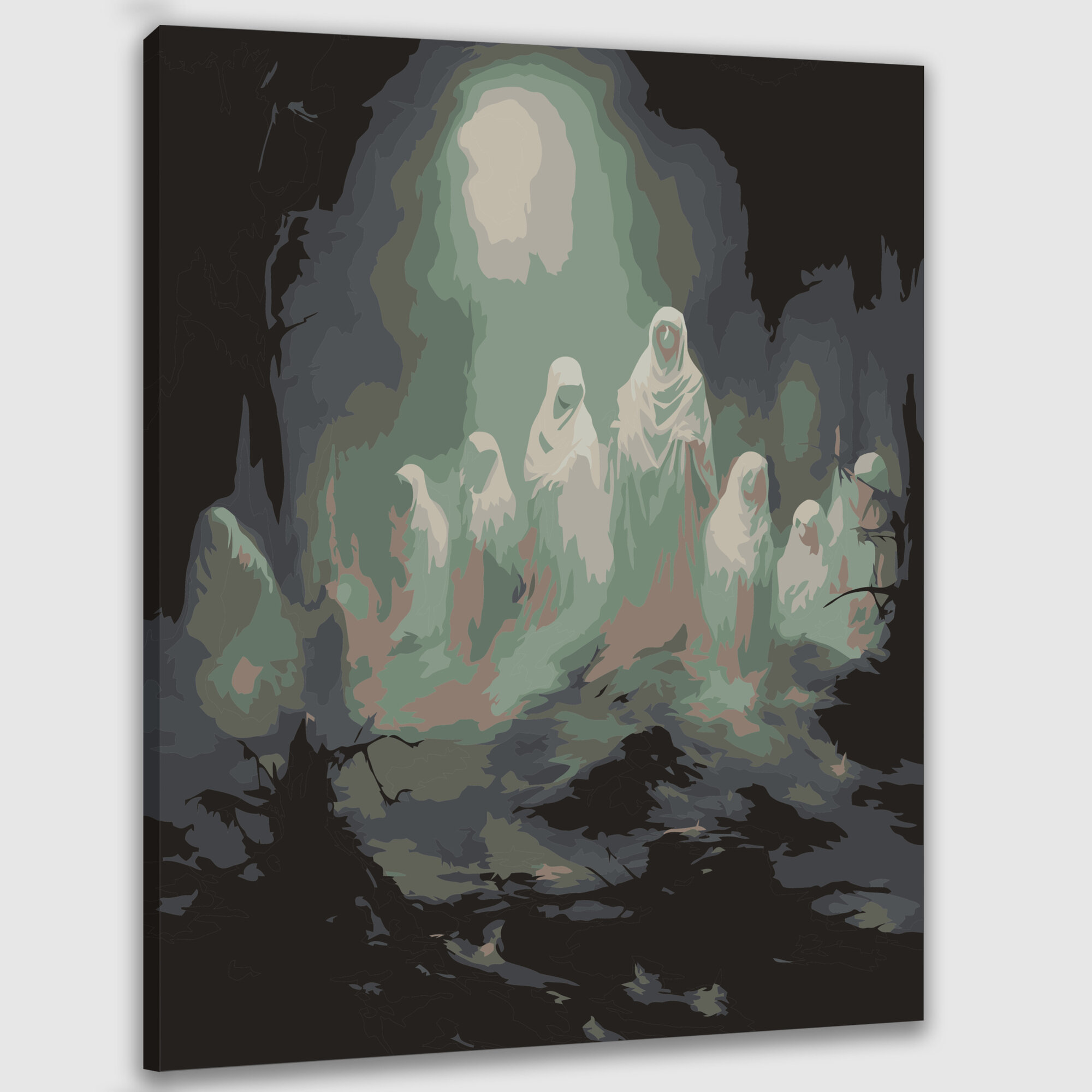 Картина по номерам 40x50 см, картина маслом, призрачные фигуры, заброшенное кладбище, полупрозрачные формы