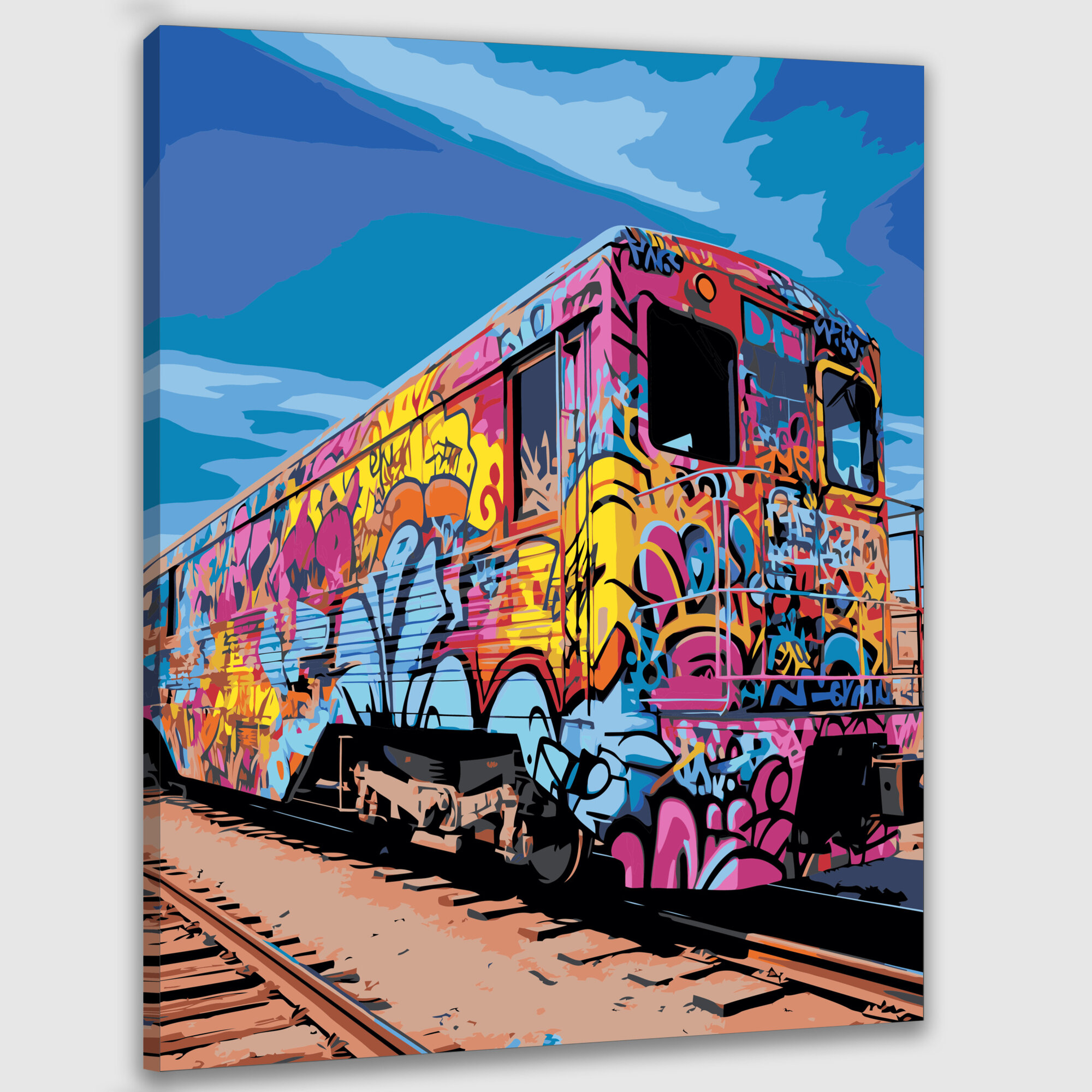 Картина по номерам 40x50 см, граффити, вагон, поезд, разрешение, энергия, городская эстетика, уличное искусство