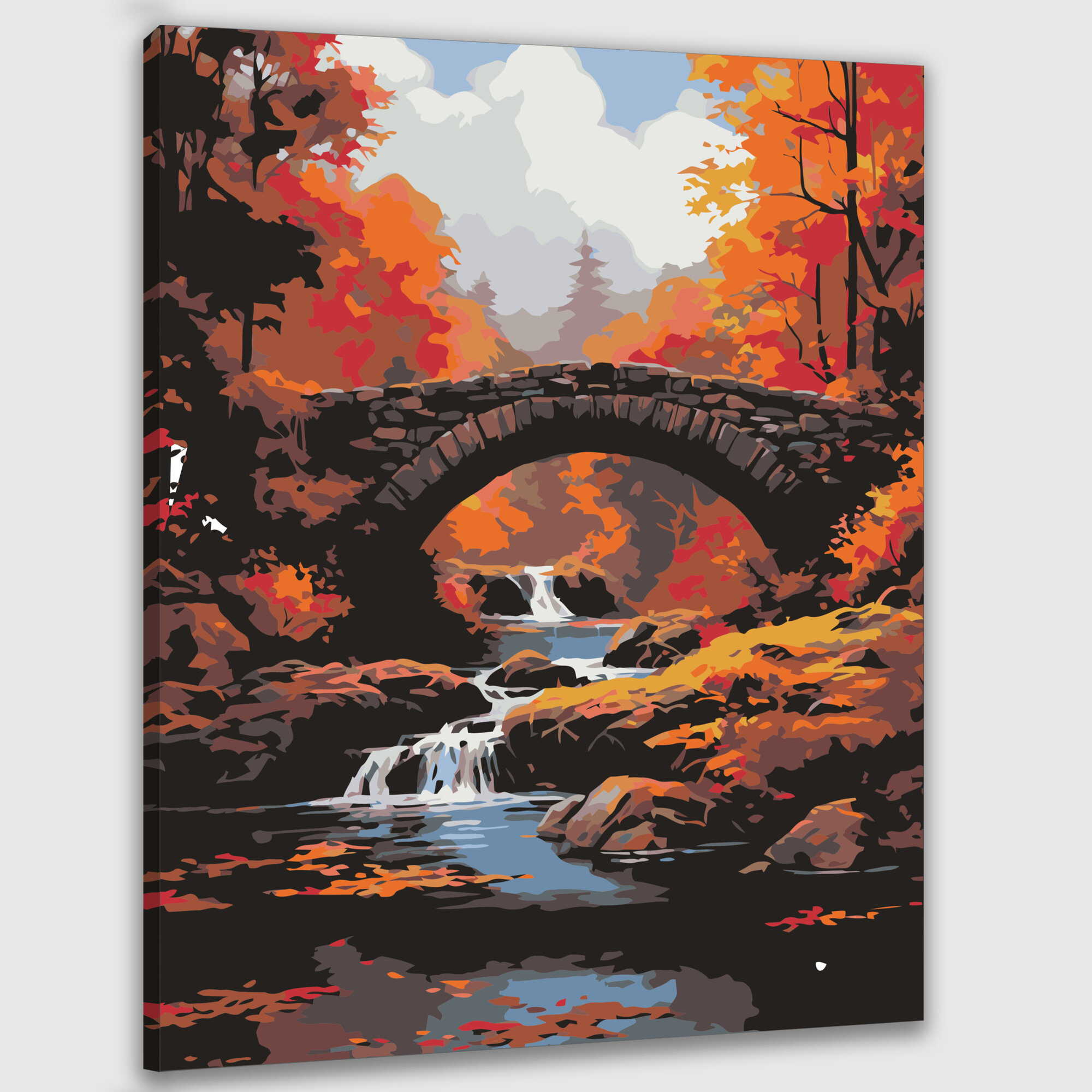 Картина по номерам 40x50 см, цифровое искусство, каменный мост, кристально чистая река, осенний пейзаж