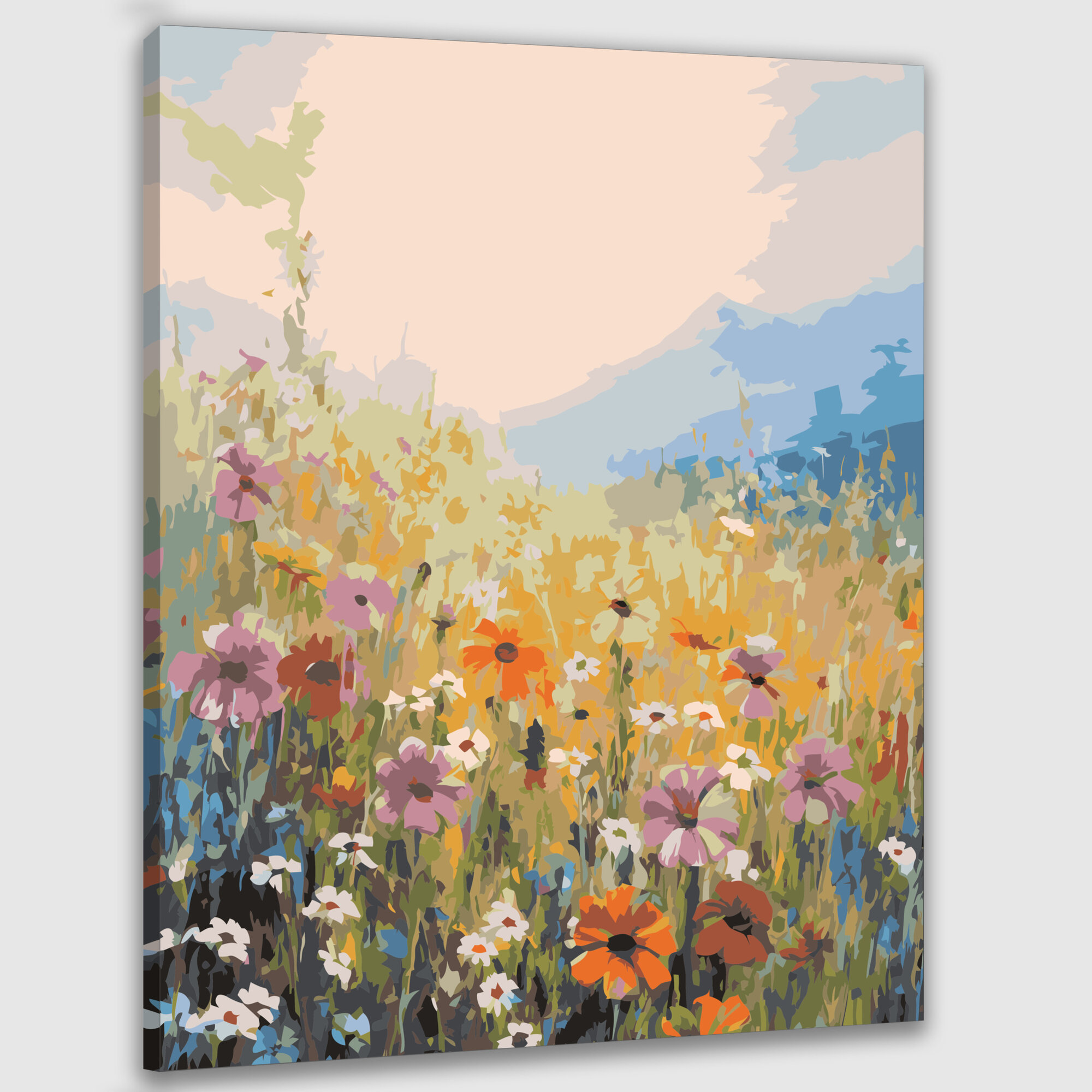 Картина по номерам 40x50 см, картина, масло, постимпрессионизм, луг, солнце, цветы, мазки, яркие цвета, текстура, свет