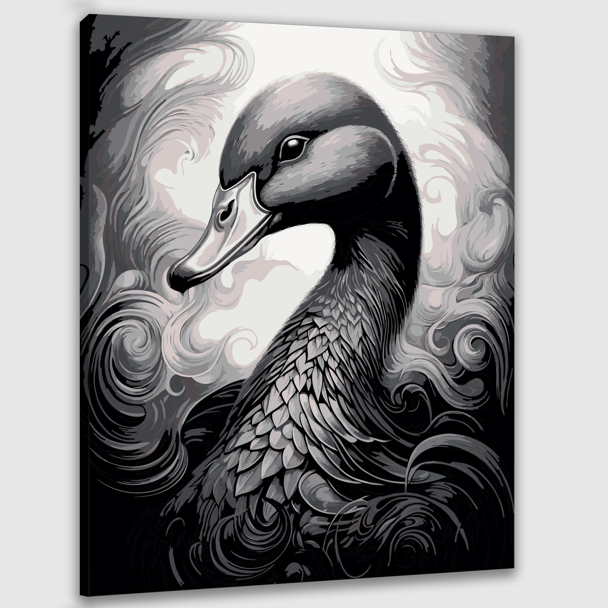 Картина по номерам 40x50 см, гусь, рисунок, уголь, перья, растушевка, узоры, символы, благоговение, мистицизм