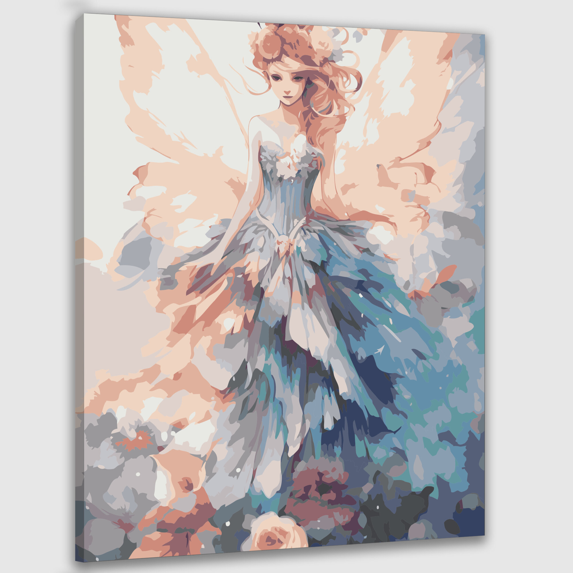 Картина по номерам 40x50 см, фея, крылья, лепесток цветка, платье, корона, цветы, аура очарования, волшебство