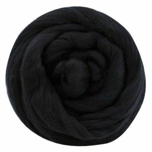 Пряжа шерстяная Полутонкая шерсть (для валяния), черный - 02, 100% шерсть п/т, 1 моток, 100 г, м.