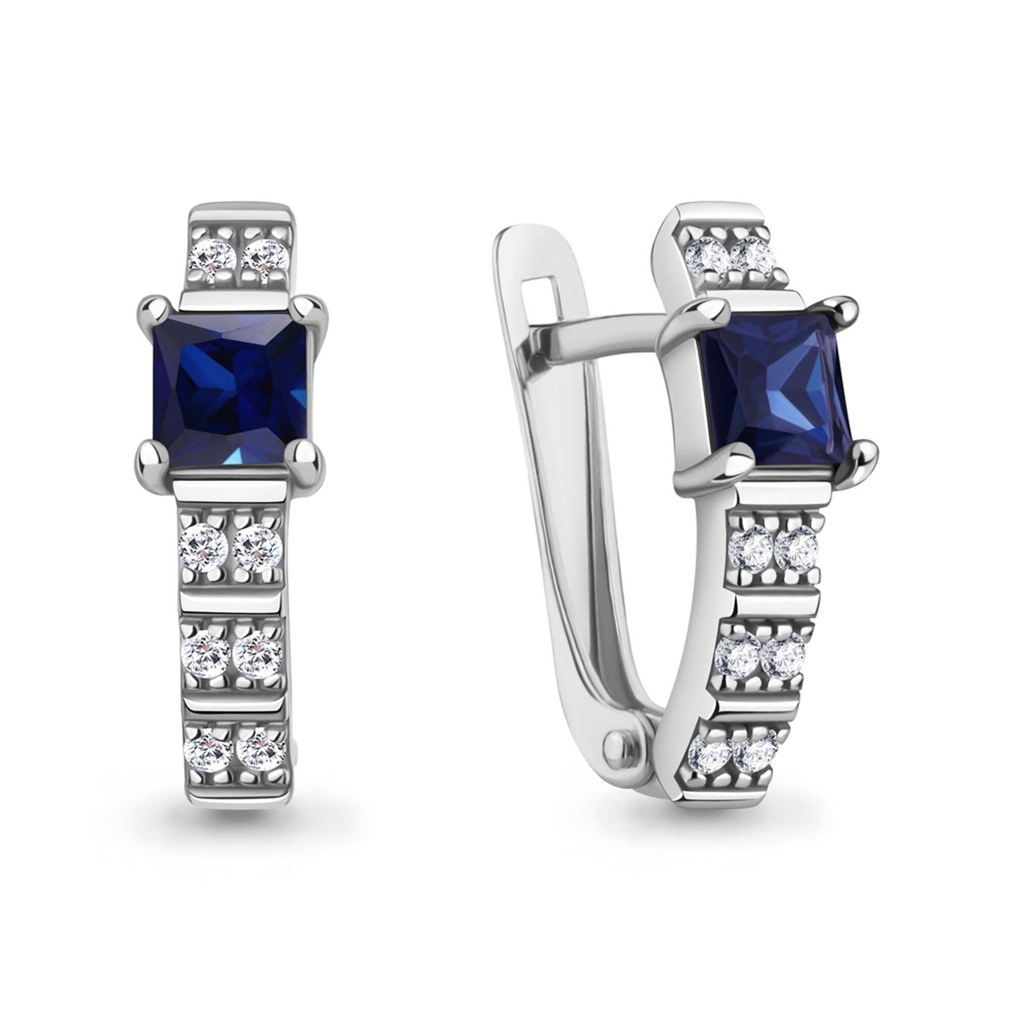 Серьги Diamant online, серебро, 925 проба, родирование, сапфир синтетический, фианит