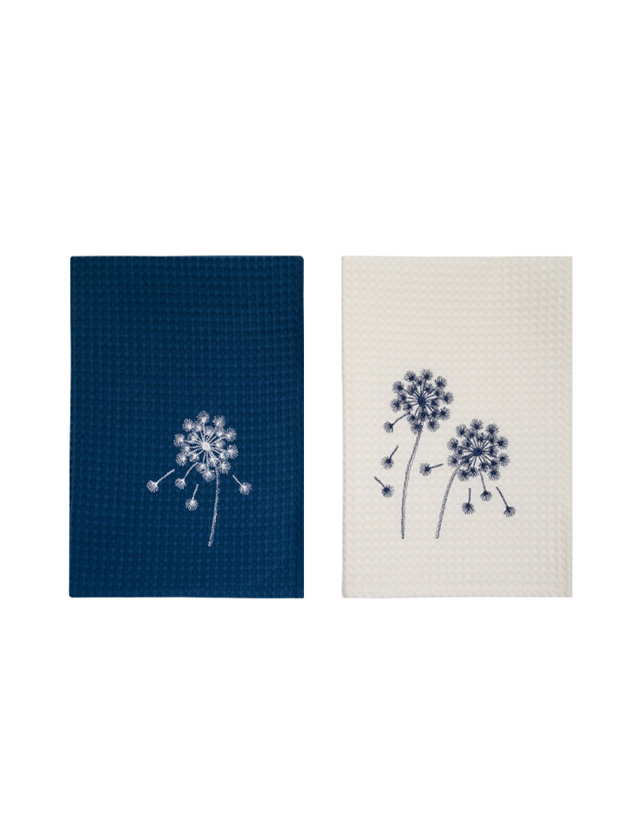 Полотенце кухонное BELLEHOME с вышивкой "Blowball", 50х70 см, 100% хлопок, 2 шт, вафельные