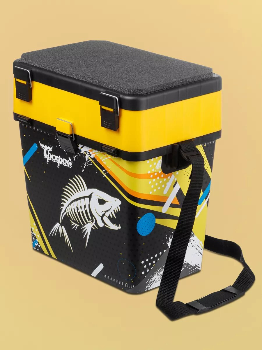 Рыболовный ящик "Трофей", двухсекционный, с плечевым ремнём и крышкой-сидением