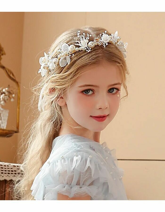 Диадема веточка для волос с жемчугом и цветами