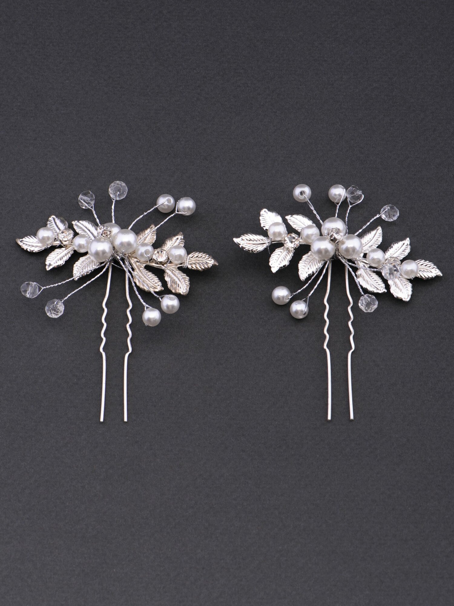 Шпильки для волос LUMINA, свадебные, с жемчугом, 2 шт, серебристые
