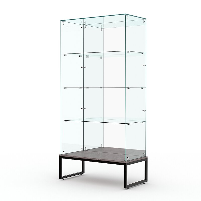 Витрина стеклянная "лофт стиль подиум" №111 (без дверок, задняя стенка - зеркало), Ясень Анкор темный - U31105