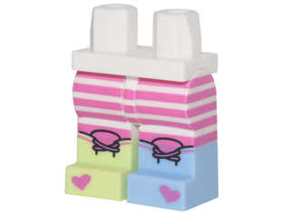 Hips and Legs with Dark Pink Stripes, 1 Yellowish Green Boot and 1 Bright Light Blue Boot with Dark Pink Ties and Hearts Pattern, 970c00pb0707 White U