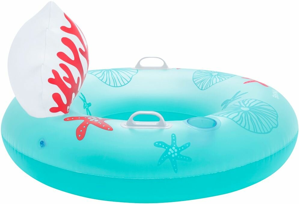 Большой надувной круг Bestway "Коралловая радость" с ручками и подстаканником, размер 107х113 см, для плавания и купания на море и в бассейне, плавательный круг для взрослых