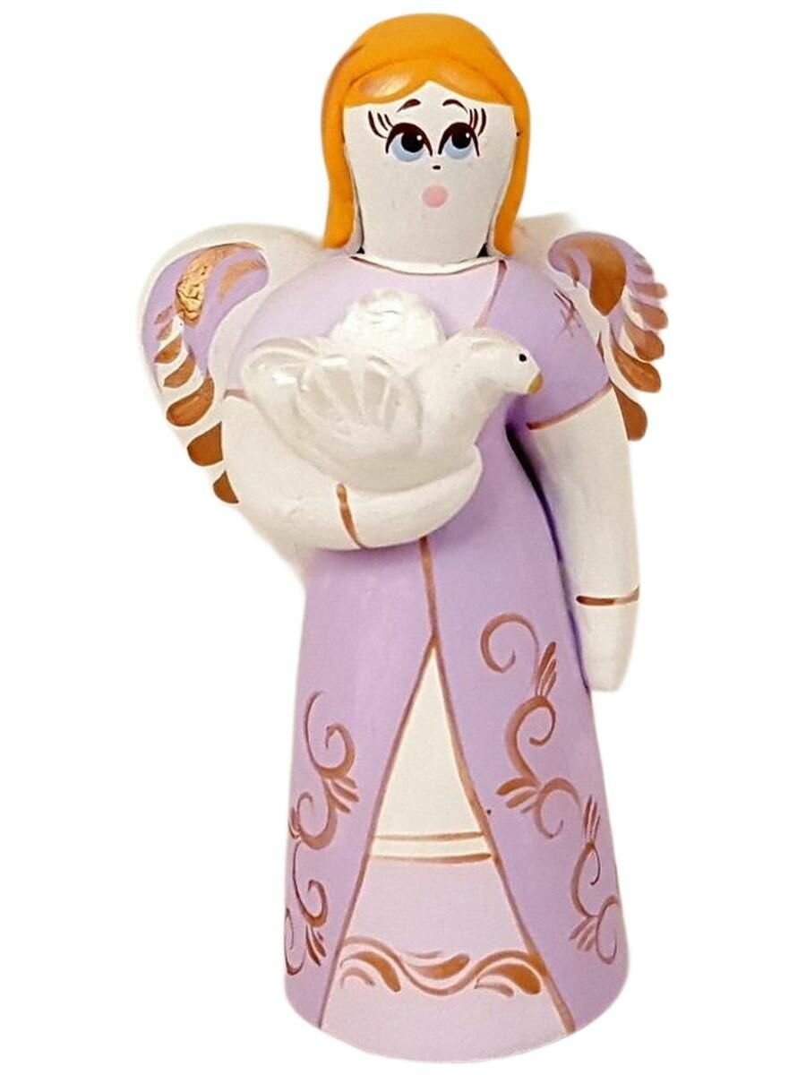 Ангел средний с голубкой-2, Ковровская глиняная игрушка, ручная авторская работа