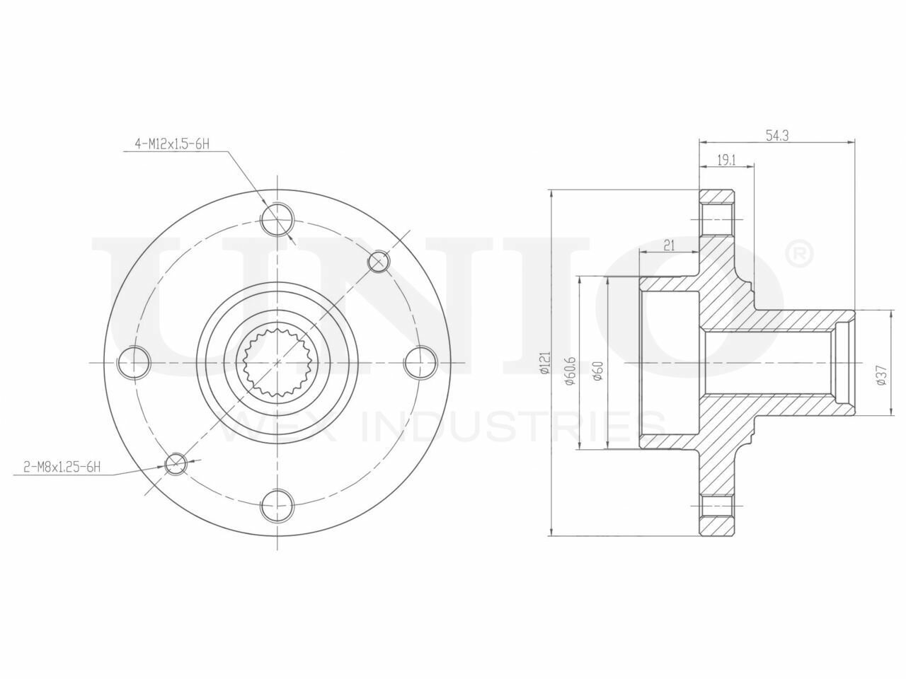 Ступица передняя (без ABS), для Рено Меган 96-, Символ 98-, Клио I, II 90-, Renault Megane Symbol Clio 90- артикул HUB-20074 производителя UNIO