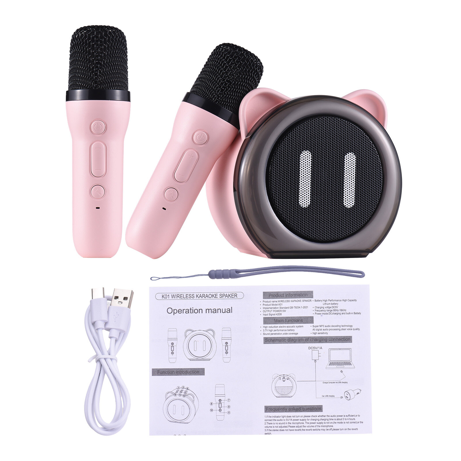 Караоке-машина с 2 беспроводными микрофонами, Bluetooth-микрофоном и динамиком, комплект для караоке, RGB-подсветкой, ручным микрофоном, портативная система с перезаряжаемой батареей для дома, вечеринок и улицы.