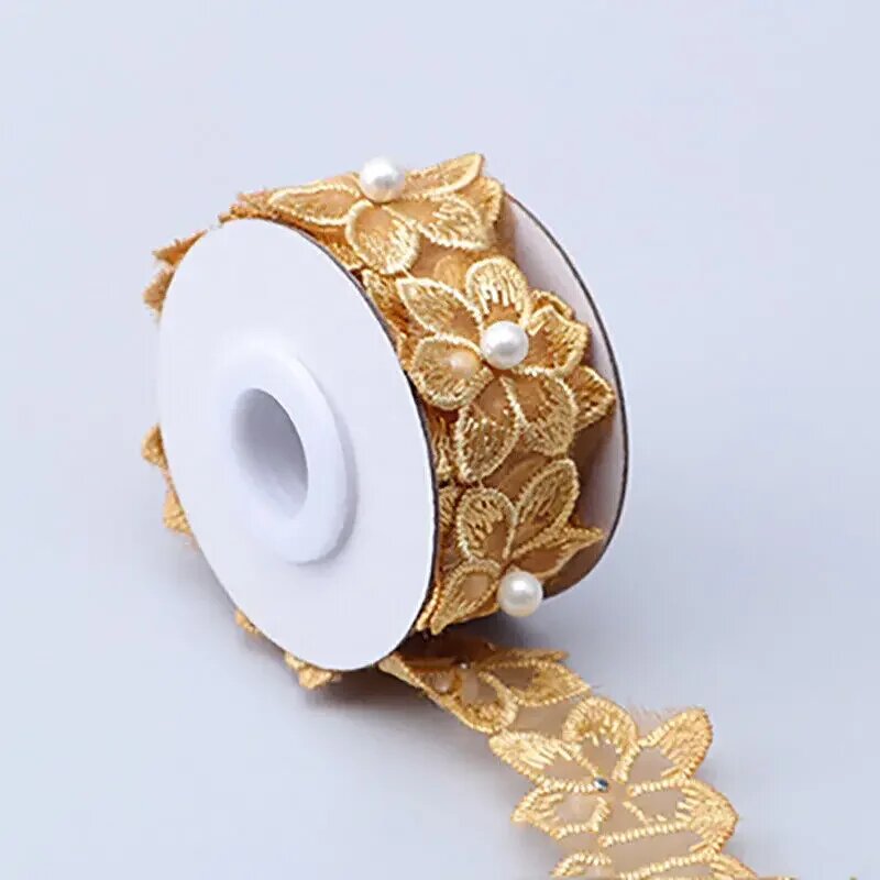 Африканская кружевная ткань с вышивкой Dark Yellow