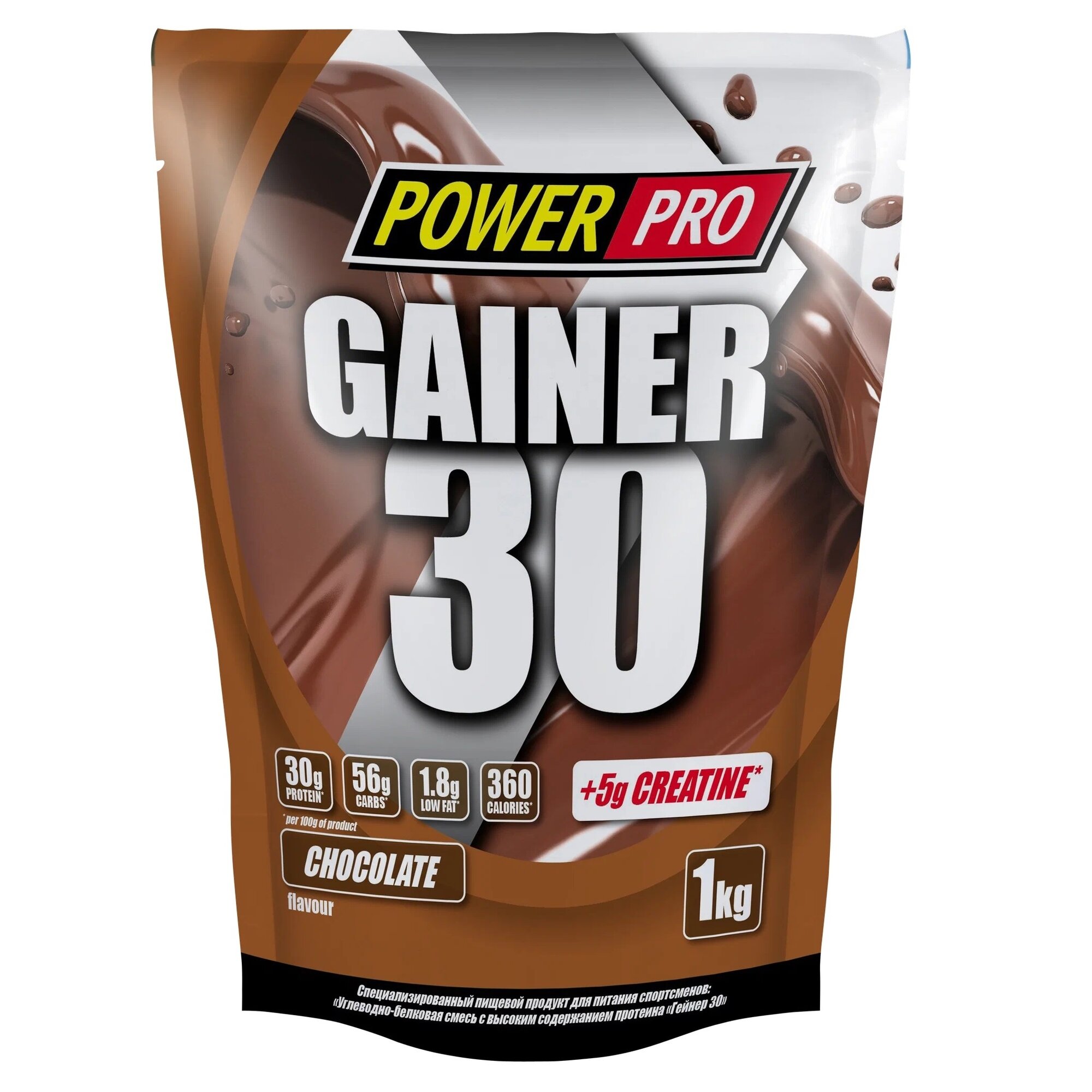 Гейнер Поддержка роста мышечных волокон Gainer 30 1000 гр (Power Pro) Шоколад