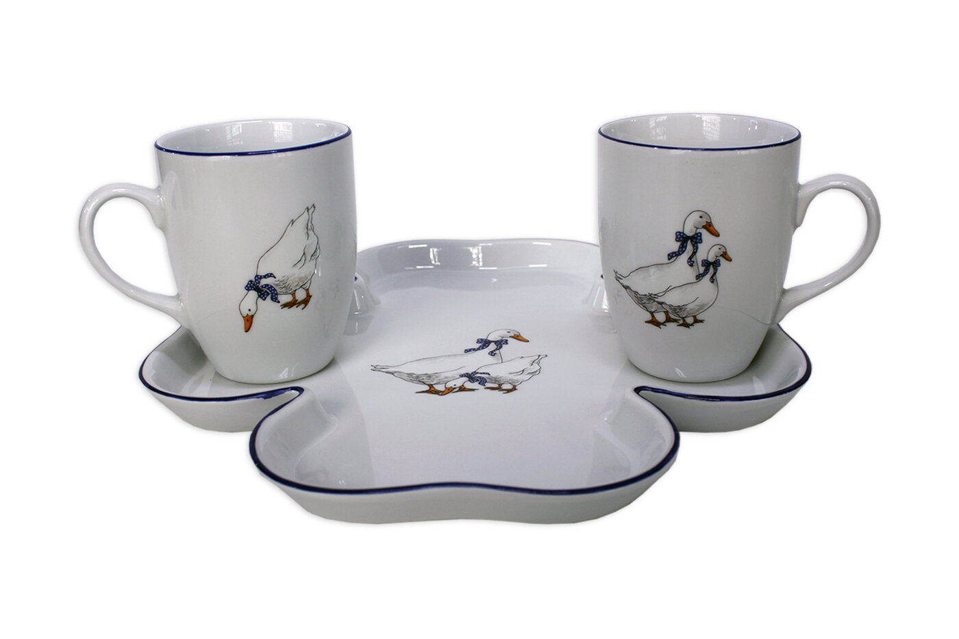 Набор поднос + 2 кружки, декор "Гуси", жаропр. фарфор