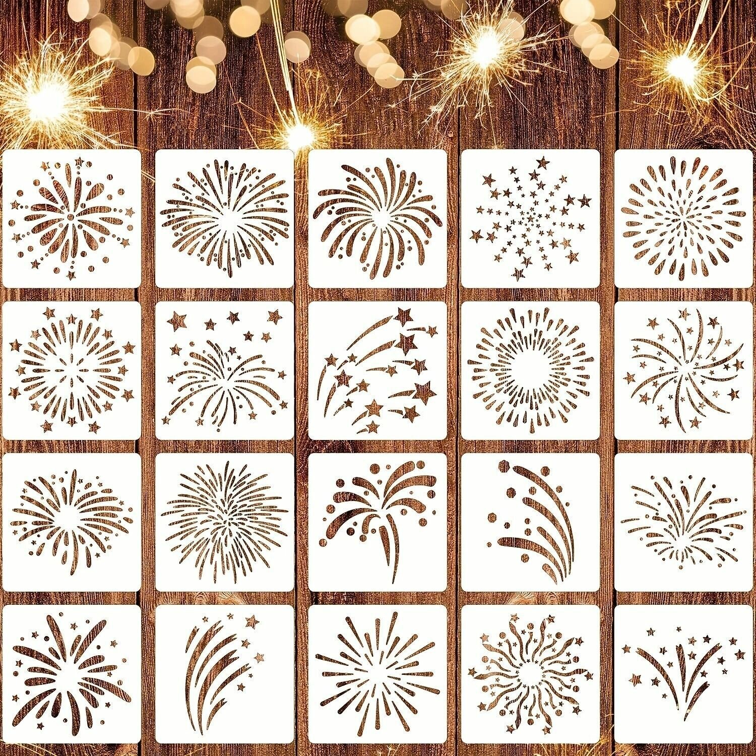 Трафарет салют 10х10 см - 25шт. Трафарет Фейерверк для творчества, граффити, одежды