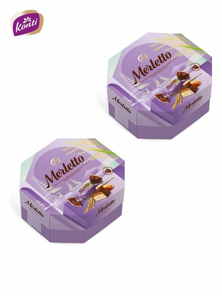 Конфеты в коробке "Merletto" с воздушным рисом, комплект 2 шт. по 150г