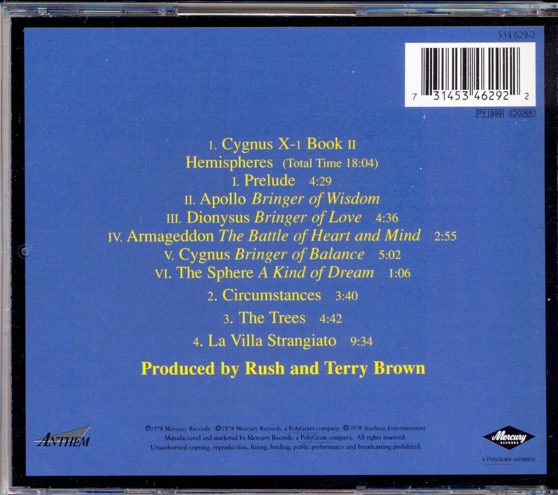 RUSH - Hemispheres 1978 г. Компакт диск — фото 1