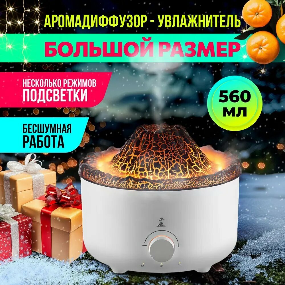 Увлажнитель воздуха с подсветкой/Аромадиффузор вулкан/Ночник детский, белый