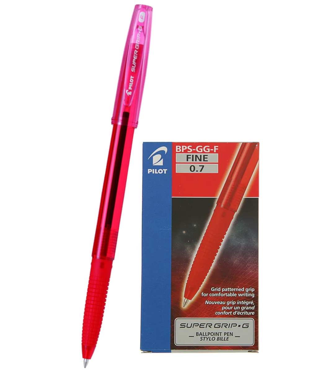Ручка шариковая 12 шт PILOT Super Grip G 0.7 мм, сменяемый стержень, цвет чернил красный