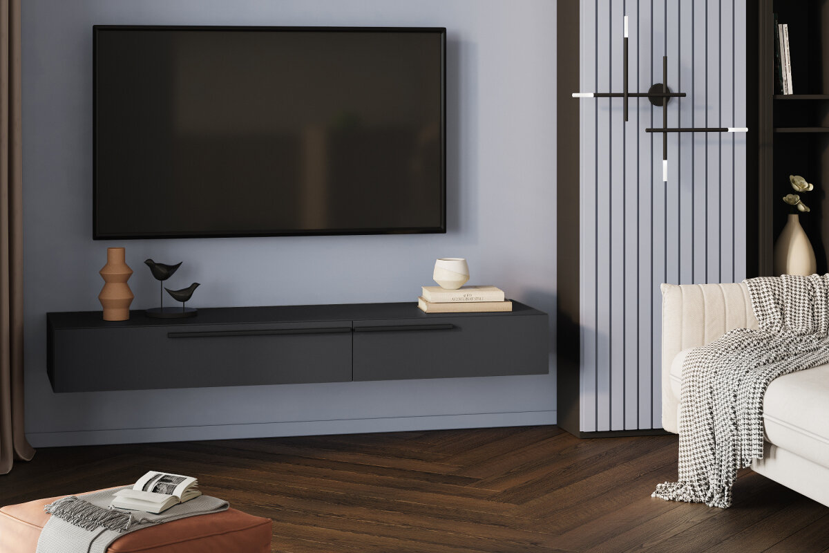 Подвесная ТВ-тумба Лорена Пакс-3 Черныи U 190 (710416) NEW 160x43x20 см, черный Дом мебели для вас в наличии