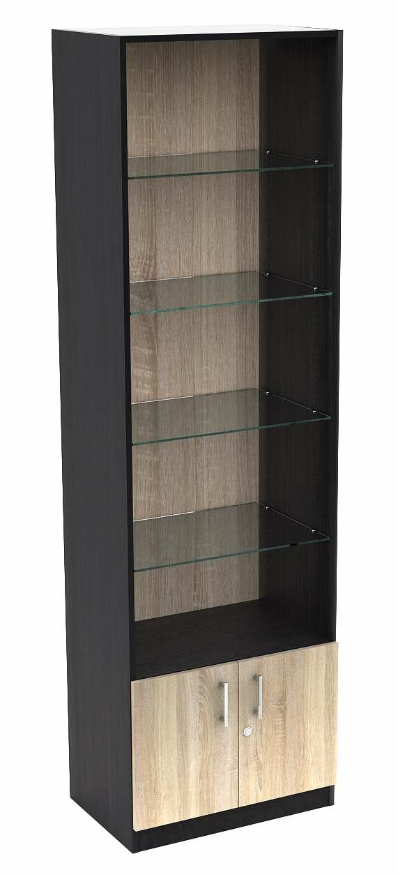 Стеллаж с 4-мя стеклянными полками 400x600 мм серии UP-4 №7 (З/C - ДВП), Серый