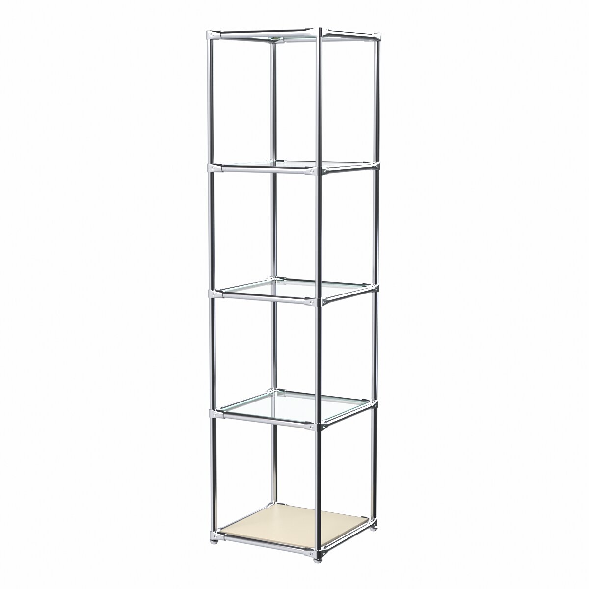 Торговый хромированный стеллаж с прозрачными полками №1, Крем Вайс