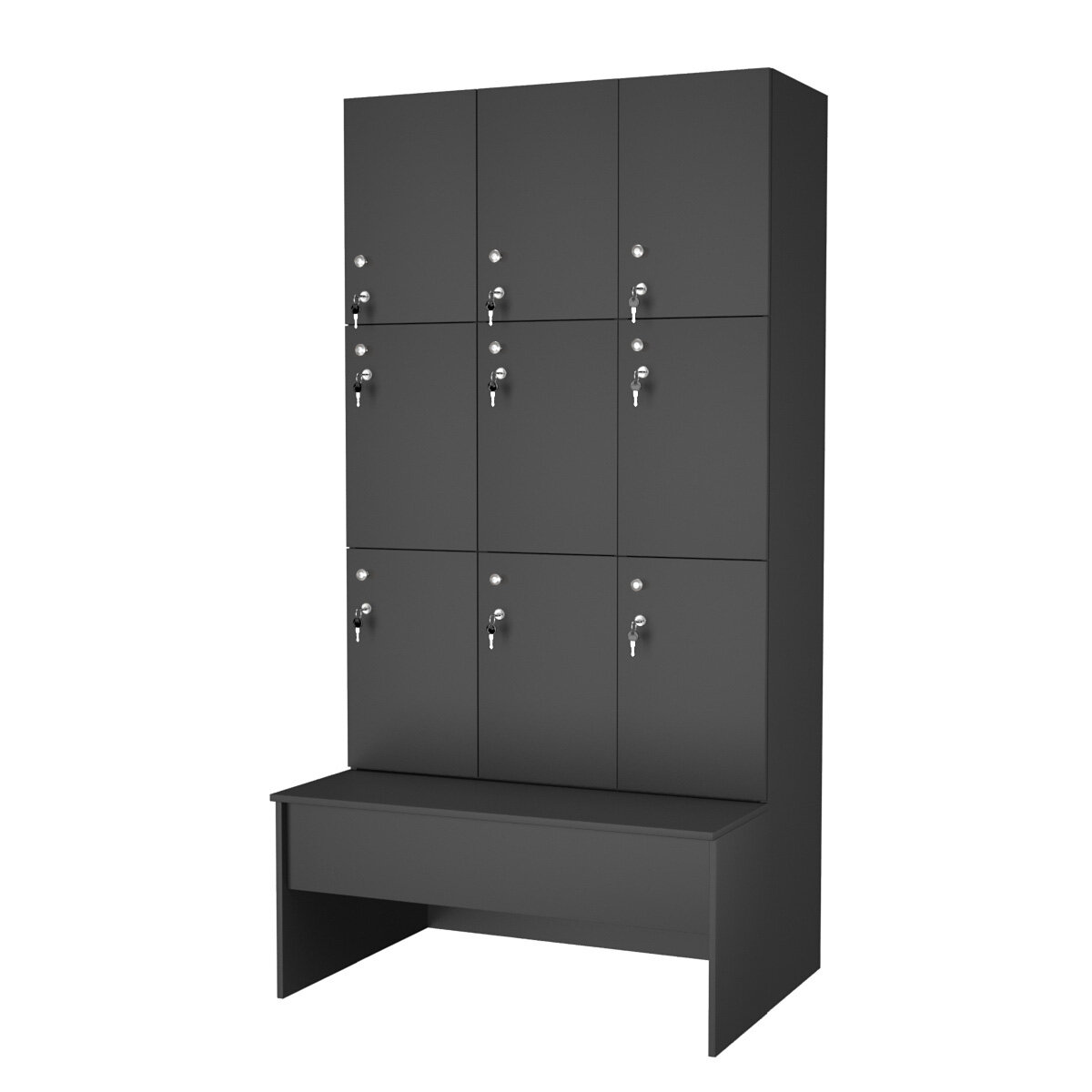 Шкаф для раздевалок со скамейкой комбо-трио №3-1, Черный. Производитель товара - компания ТОБ.