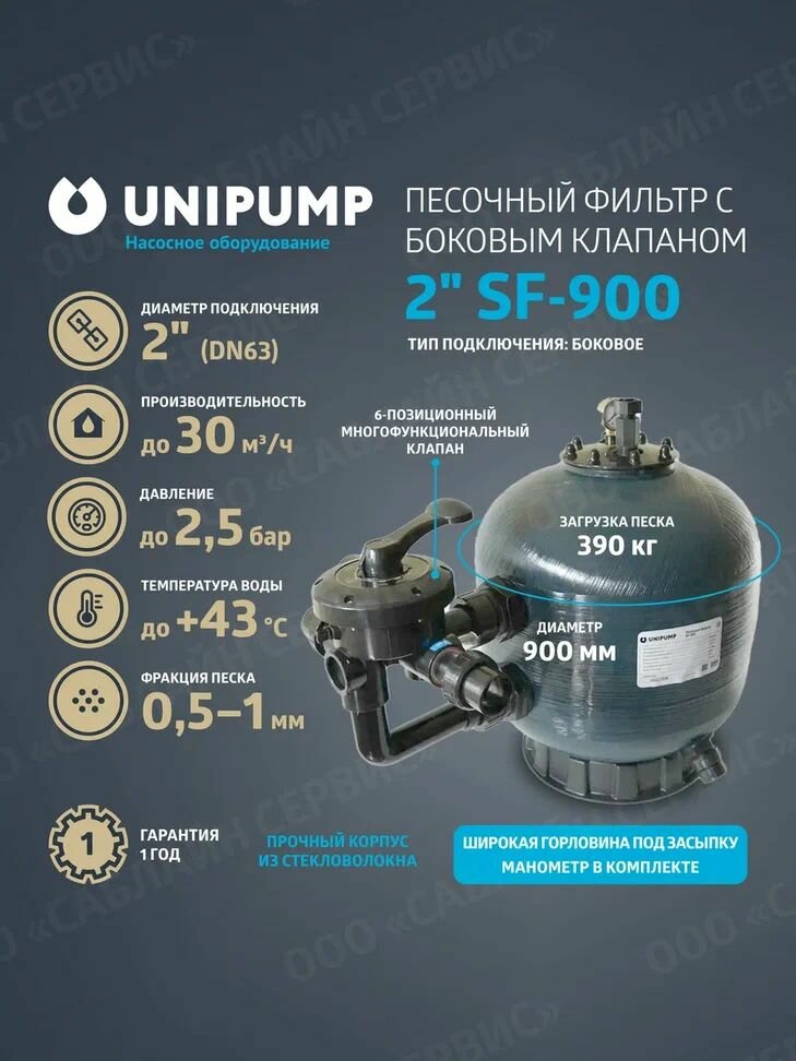 Песочный фильтр для бассейна с боковым клапаном 2" SF-900