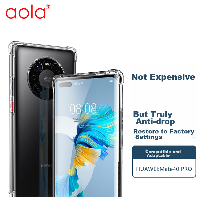 Aolang Huawei Mate40 Pro Phone Case, Mate40E Pro Protective Cover, TPU Full Coverage with Air Cushion Corners, Shockproof Case for Men And Women, Soft Shell, Transparent
