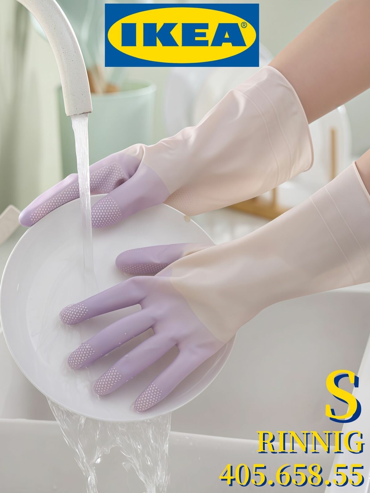 Резиновые перчатки для уборки IKEA, подходят для мытья посуды на кухне, в ванной комнате, гостиной, в саду, фиолетовый, маленький размер