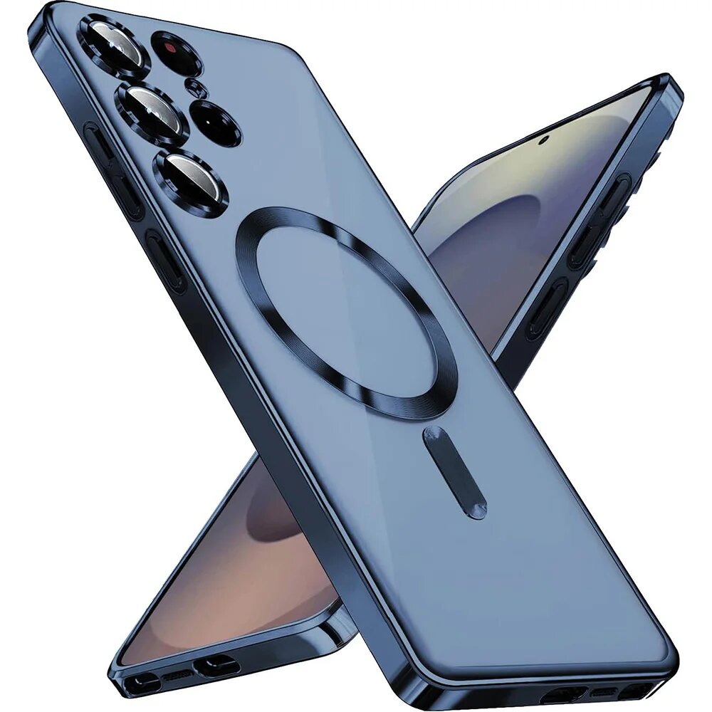 Strong Magnetic Magsafe Case For Samsung Galaxy S25 Edge S24 S23 S21 FE S22 Ultra Plus Luxury Plating Silicone Soft Clear Cover