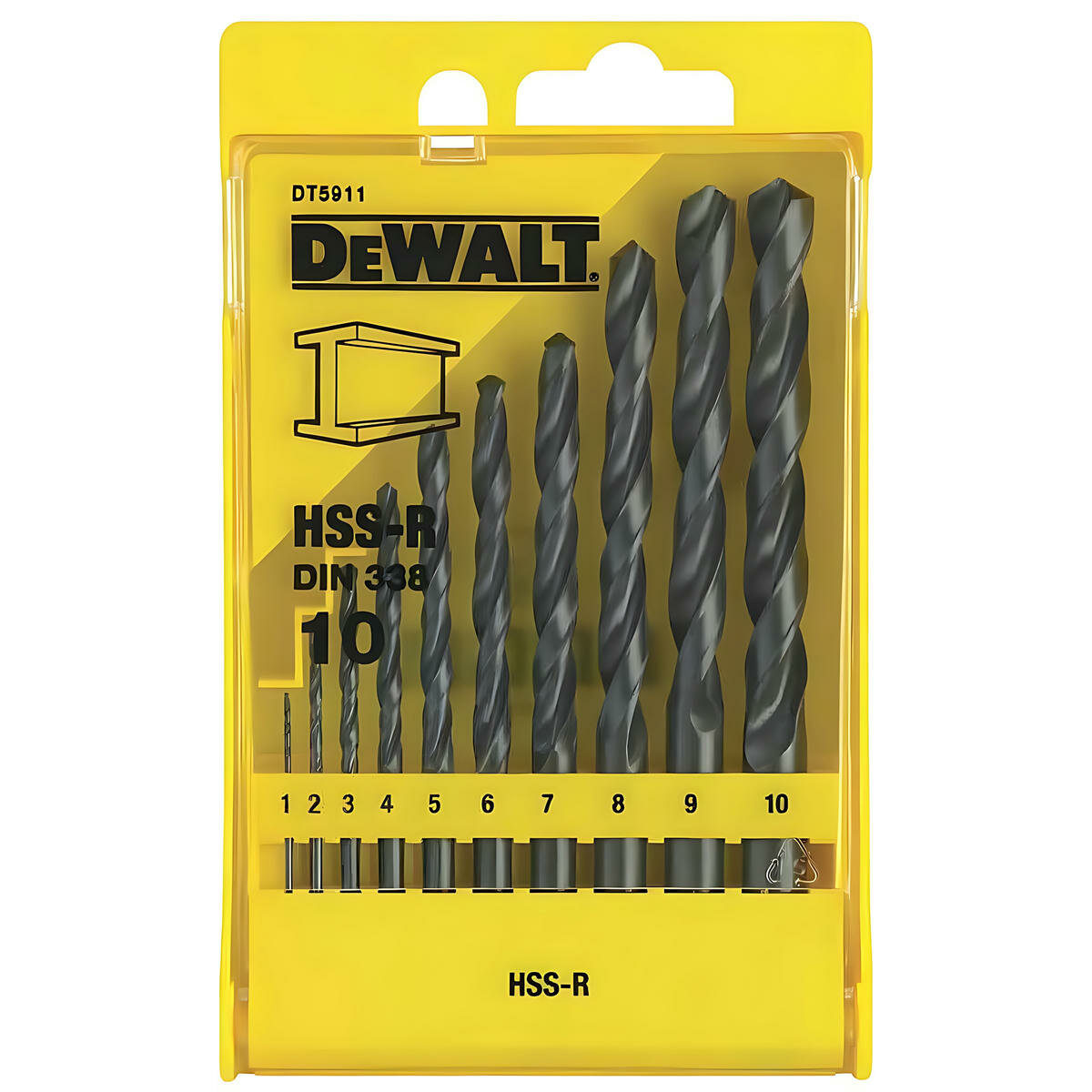 Набор сверл по металлу 10 шт. (1-10 мм) HSS-R DeWalt DT5911